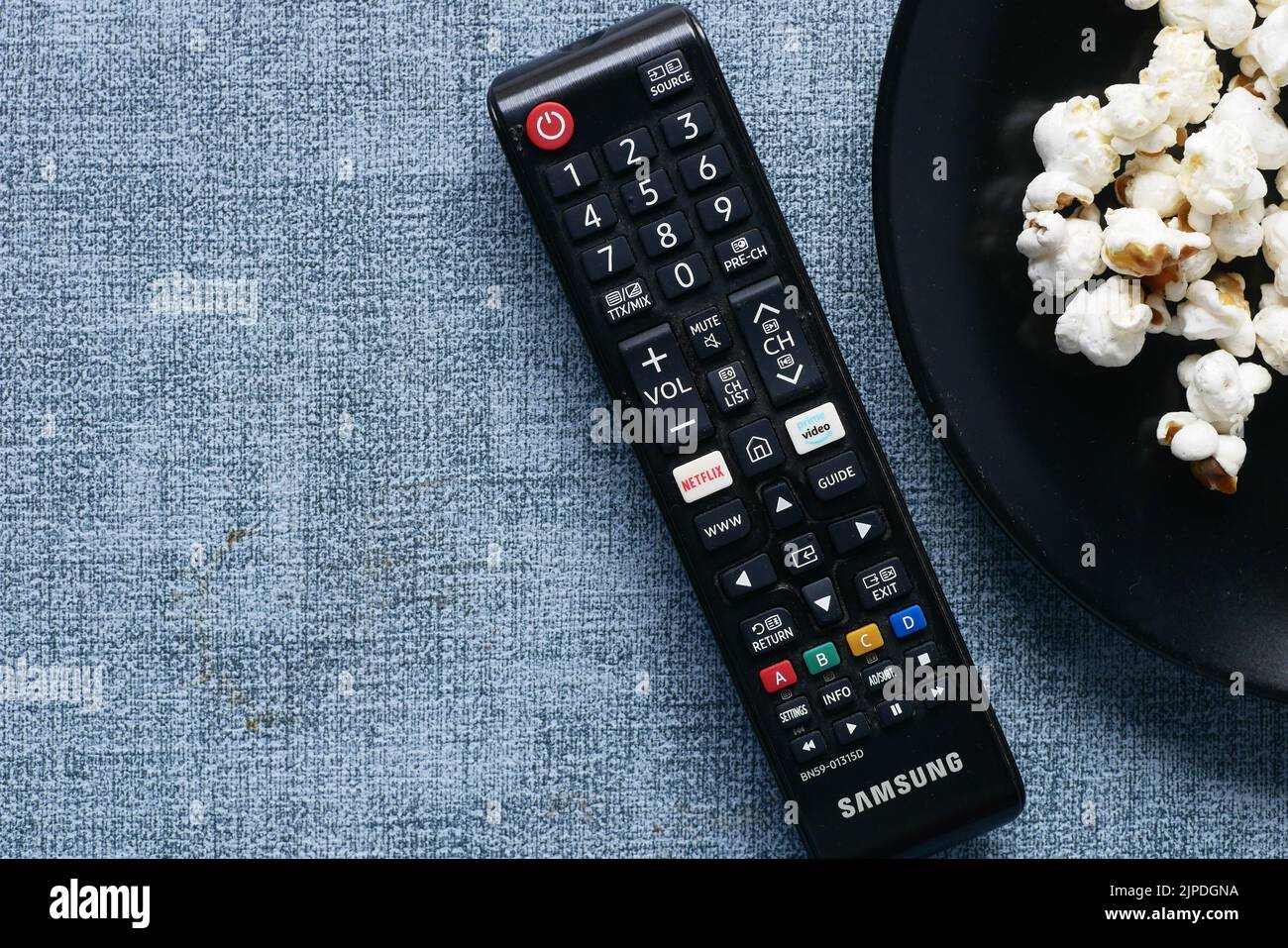 dhaka bangladesh 20 may 2022. tv remote with netflix and amazon prime ...