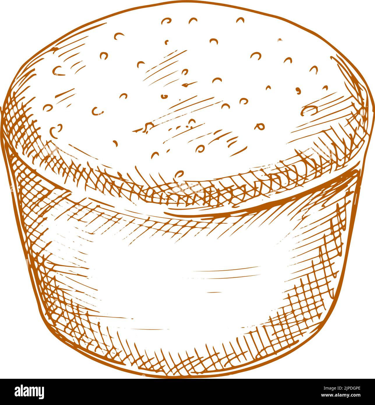 Rye round bread with sesame isolated monochrome sketch. Vector pastry ...