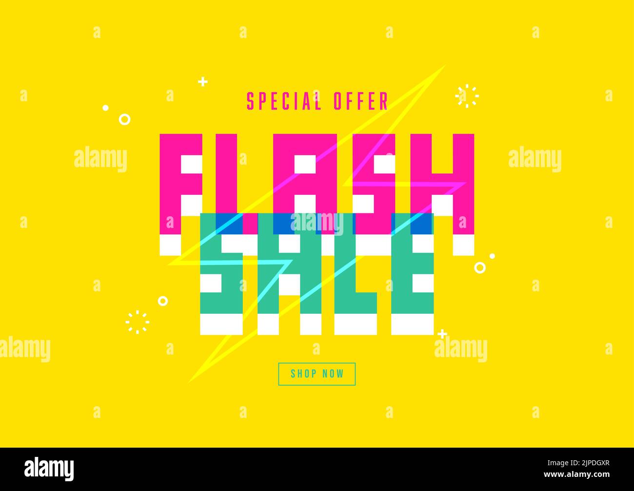 Trendy special offer flash sale with thunder on yellow background ...