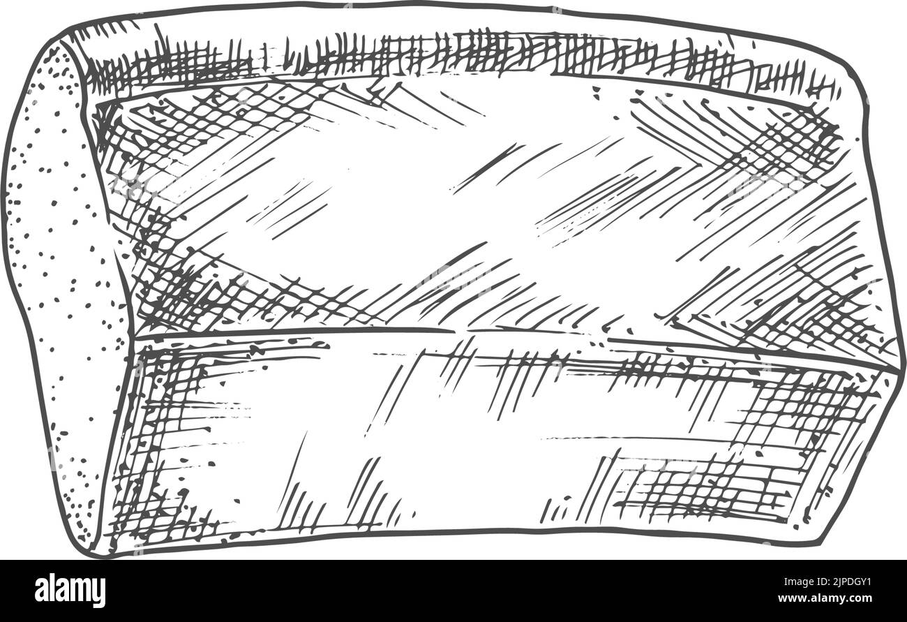 Square loaf of bread isolated monochrome sketch. Vector pastry food or ...