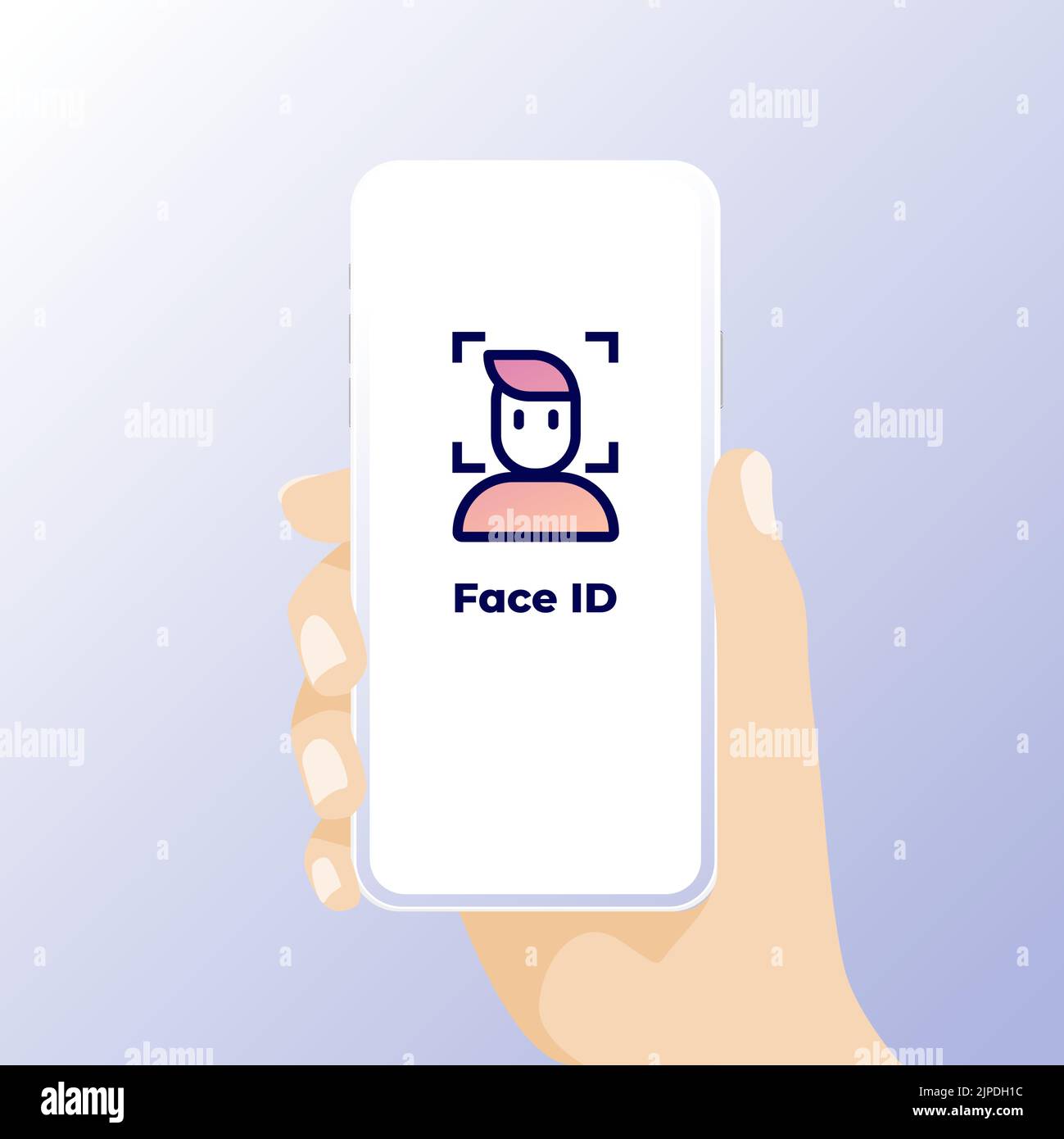 Facial Recognition Concept Face Id Face Recognition System Hand Holding Smartphone With Human