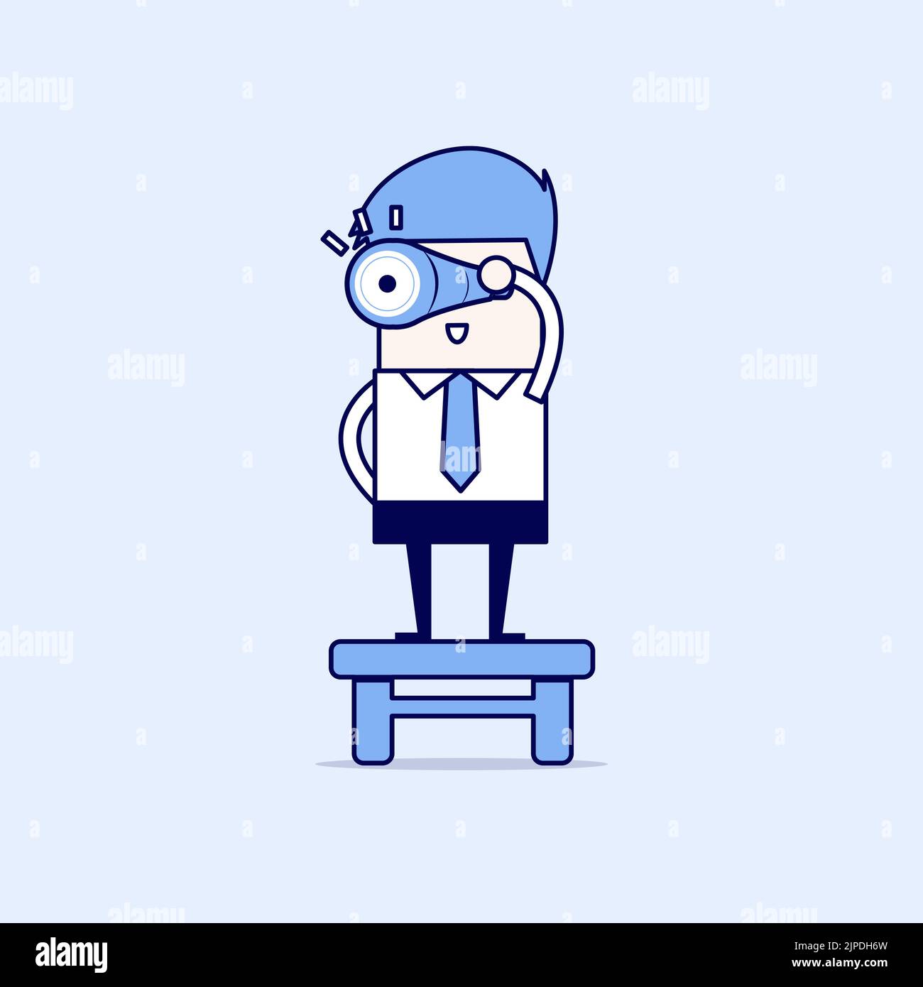 Businessman with binoculars, vision concept. Cartoon character thin line style vector Stock ...
