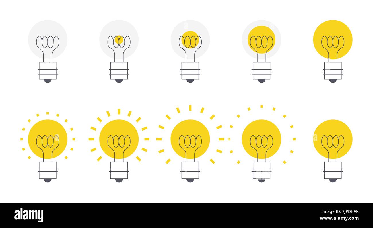 Light bulb animation. Minimalistic light turn on animated frame sequence for good idea and ...