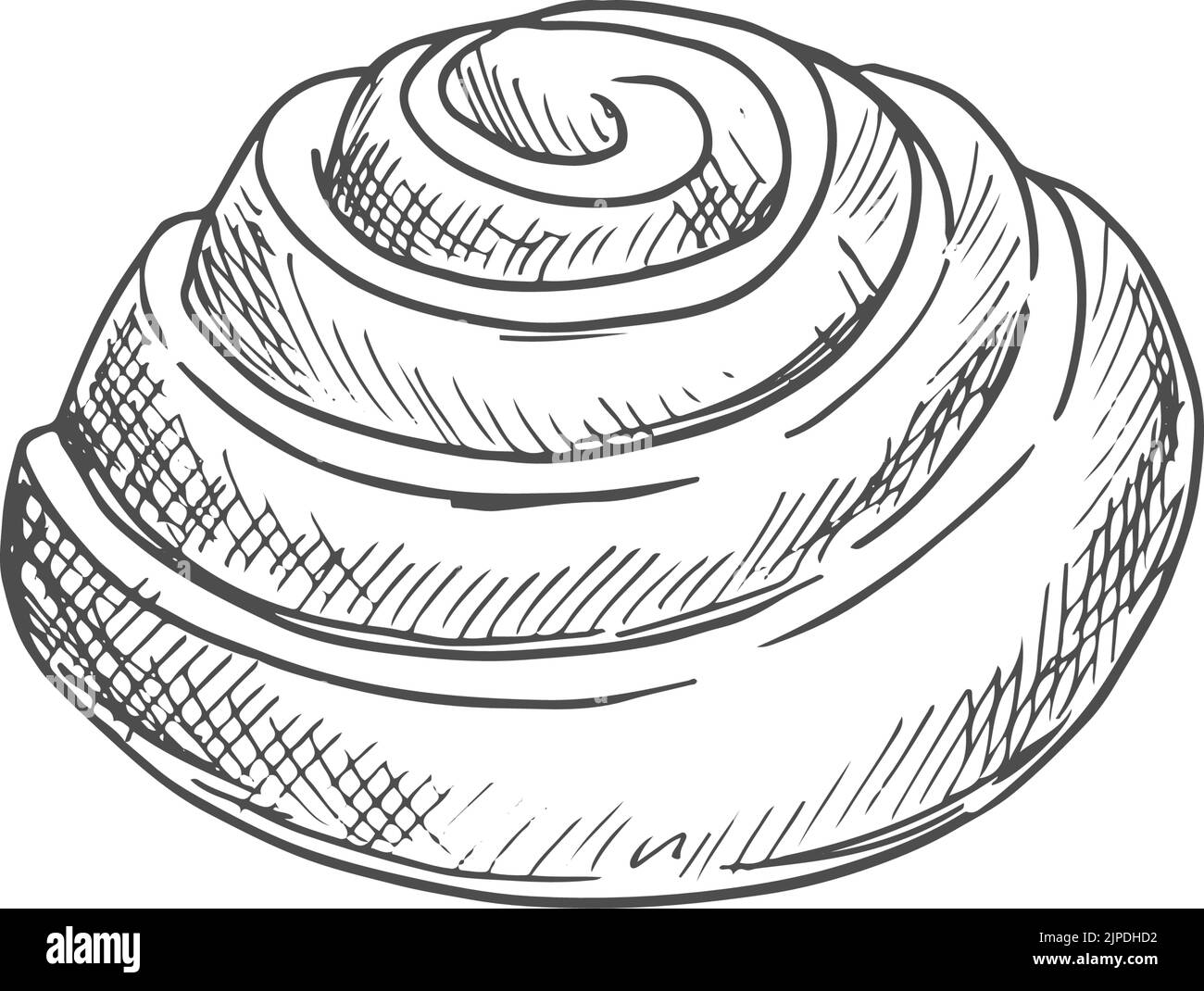 Roll isolated sketch of bun with cinnamon spice. Vector sweet pastry ...