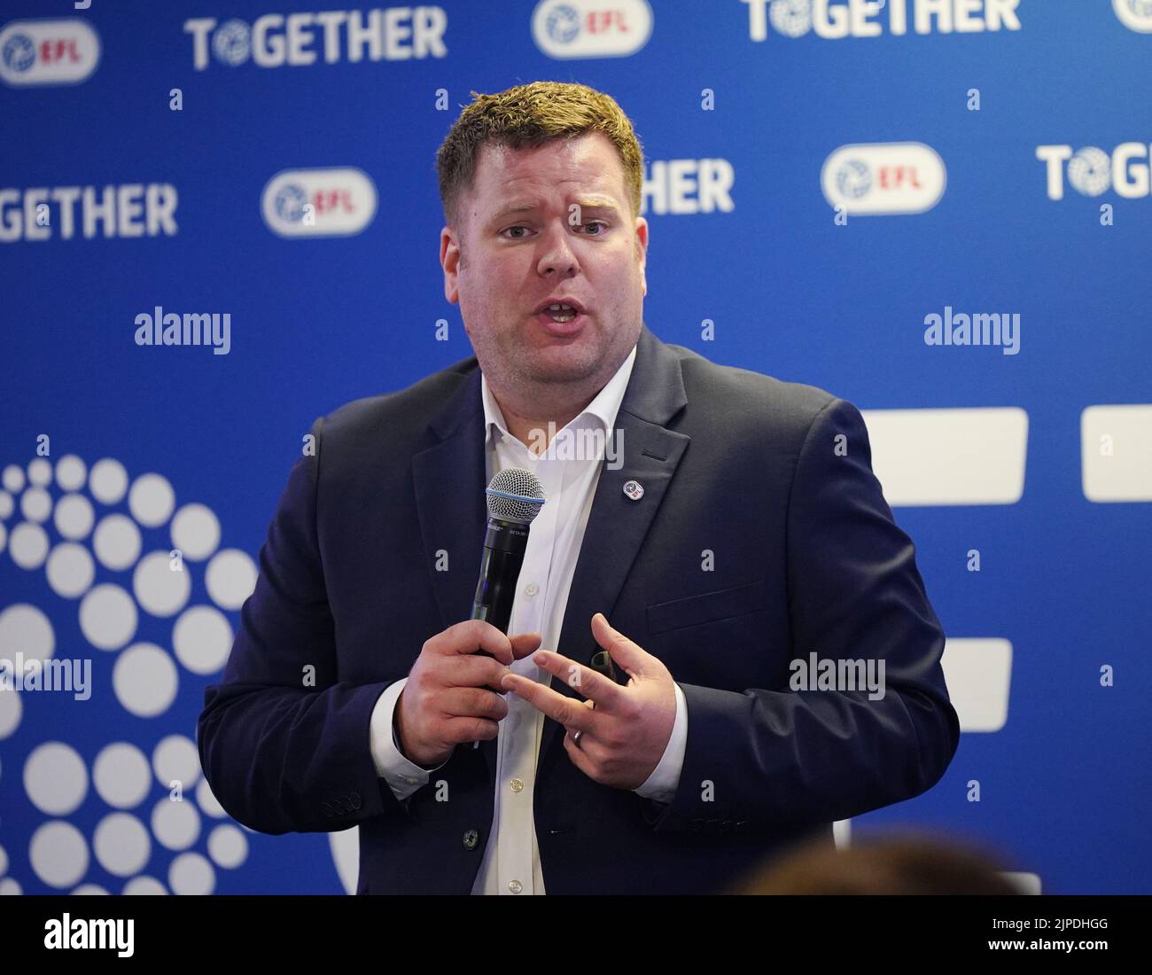 David McArdle, EFL Head of Equality, speaking during the EFL launch of ...