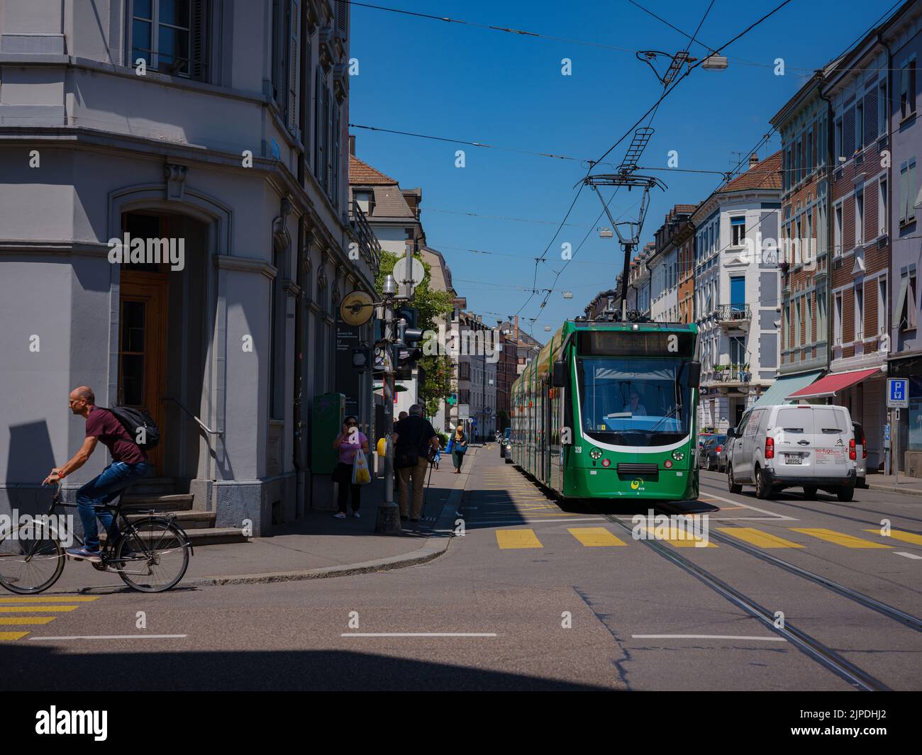 Basel, Switzerland - July 8 2022: public transport in the city. Green ...