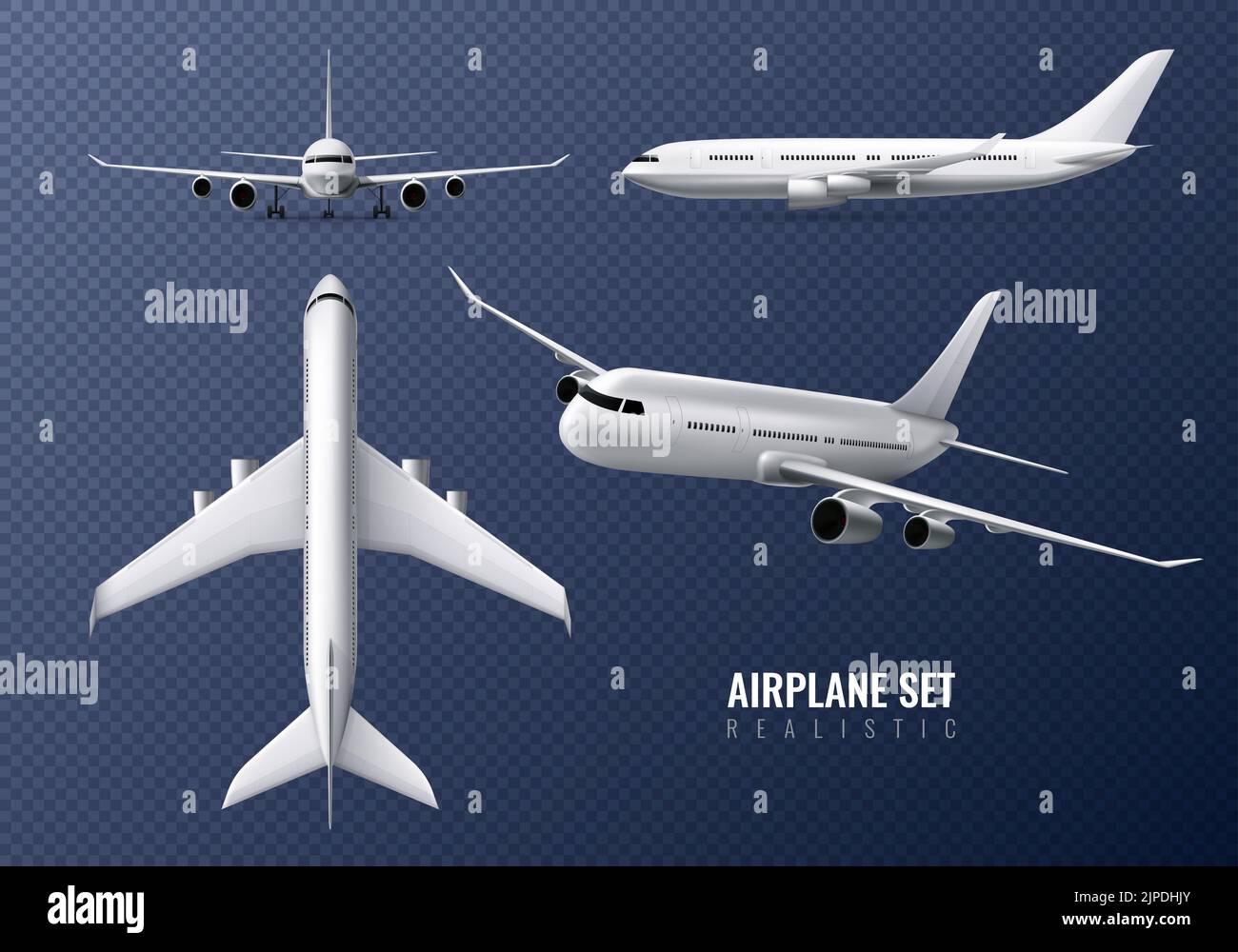 Passenger airplane realistic set on transparent background with ...