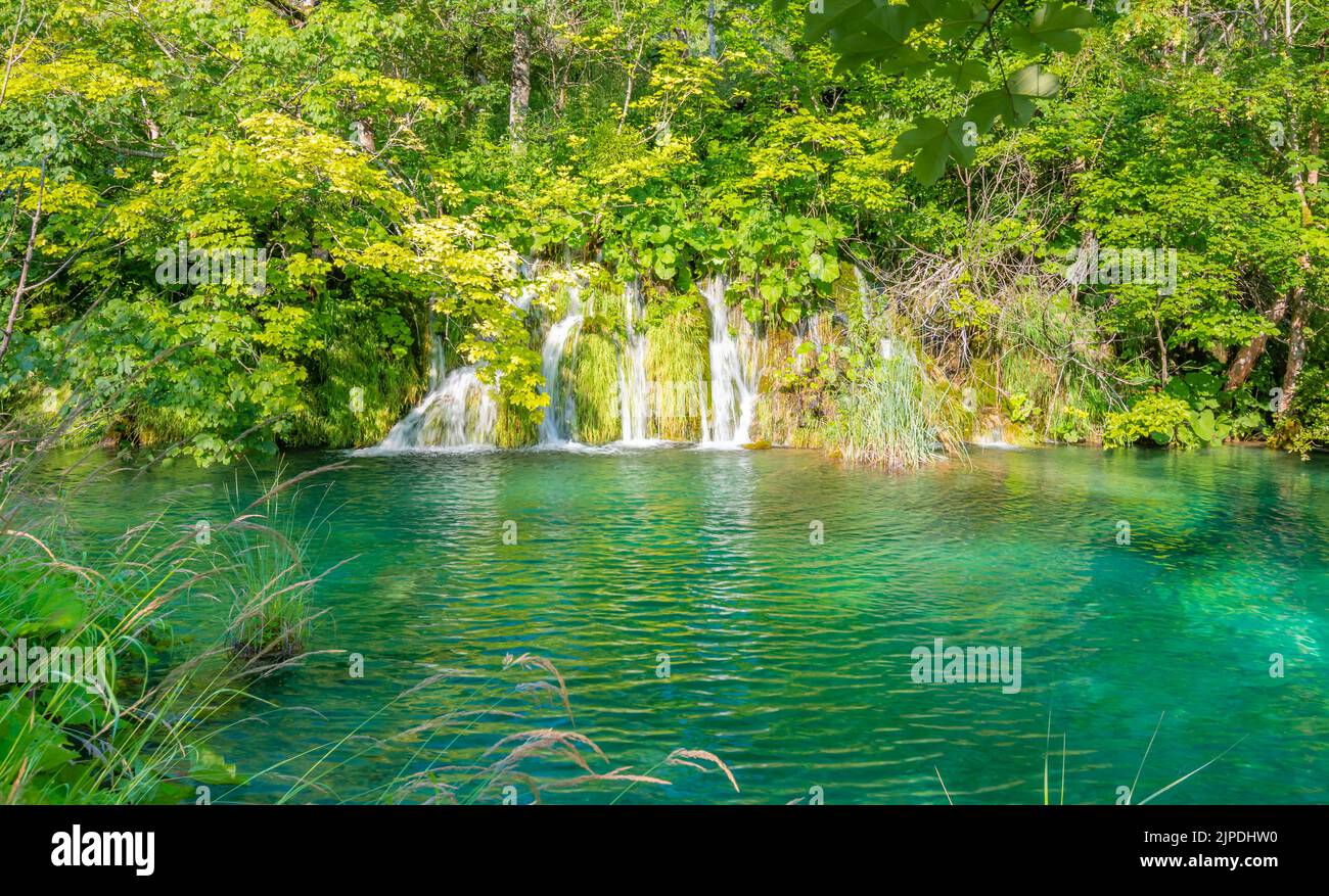 Beautiful waterfalls and lakes at Plitvice national nature park ...