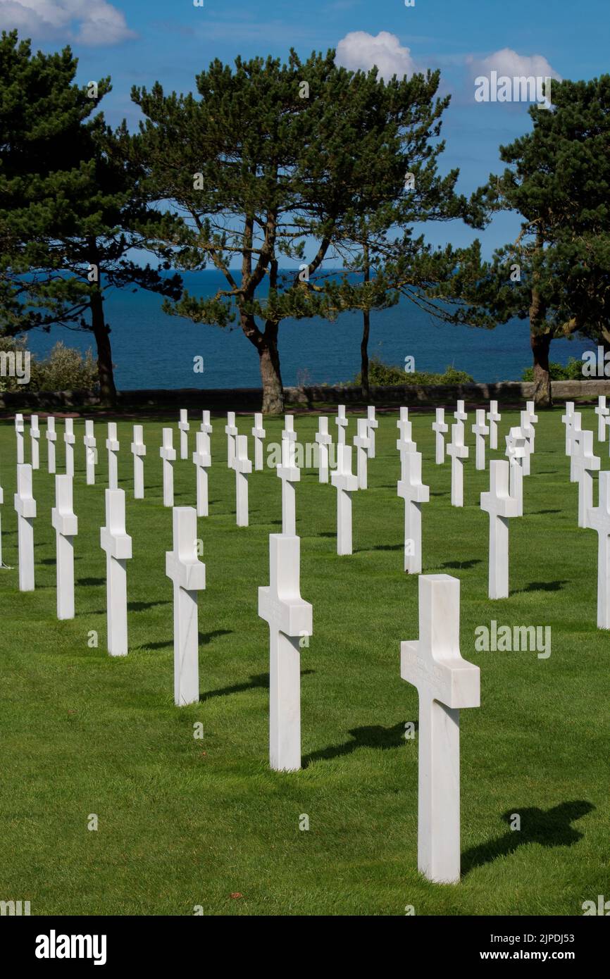The crosses at the American cemetery in Colleville, Normandy in France ...
