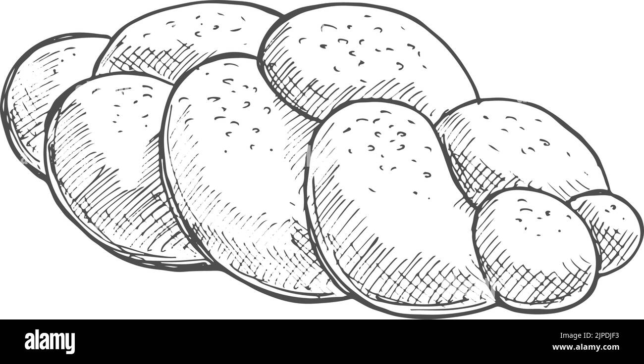 Braided bread isolated monochrome sketch. Vector bakery product of ...