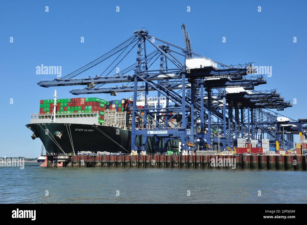 Large container ship Ever Glory birthed at Felixstowe, Suffolk, England ...