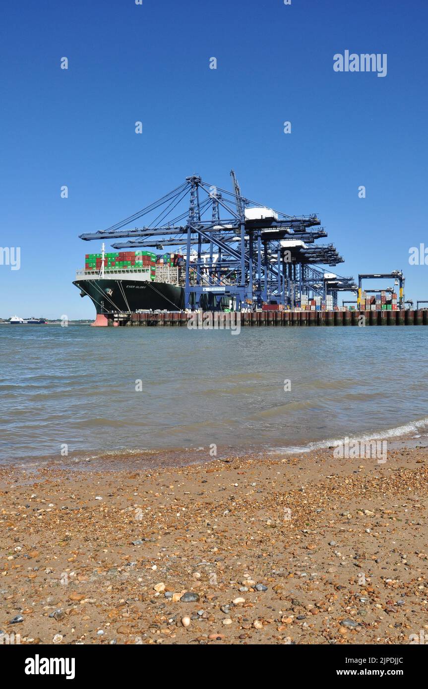 Large container ship Ever Glory birthed at Felixstowe, Suffolk, England ...
