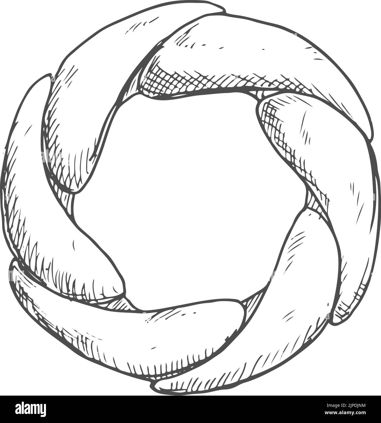 Bakery product sketch icon, braided bread. Vector round pastry bun of ...