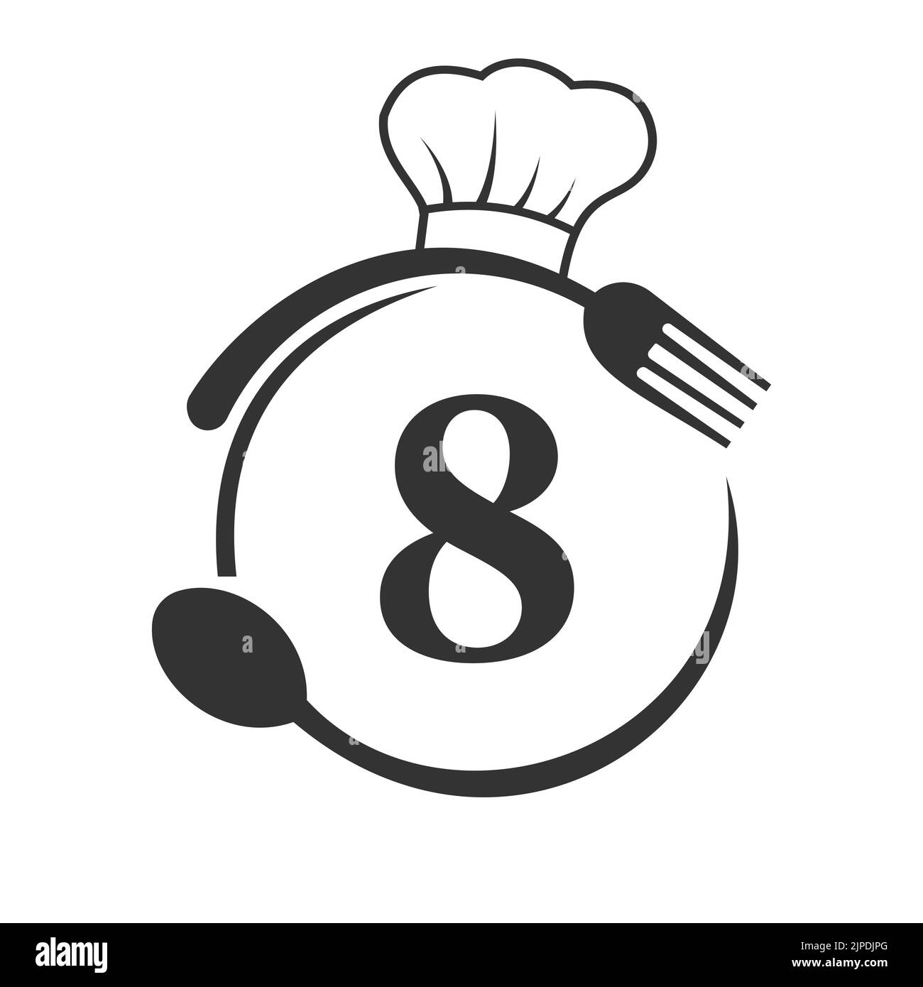 Restaurant Logo on Letter 8 Concept. Letter 8 Logo with Chef Hat, Spoon ...