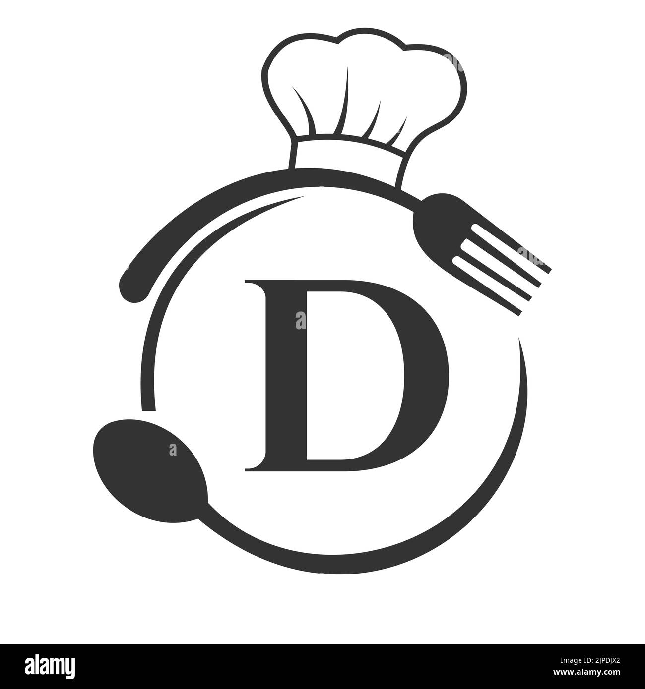 Restaurant Logo on Letter D Concept. Letter D Logo with Chef Hat, Spoon ...