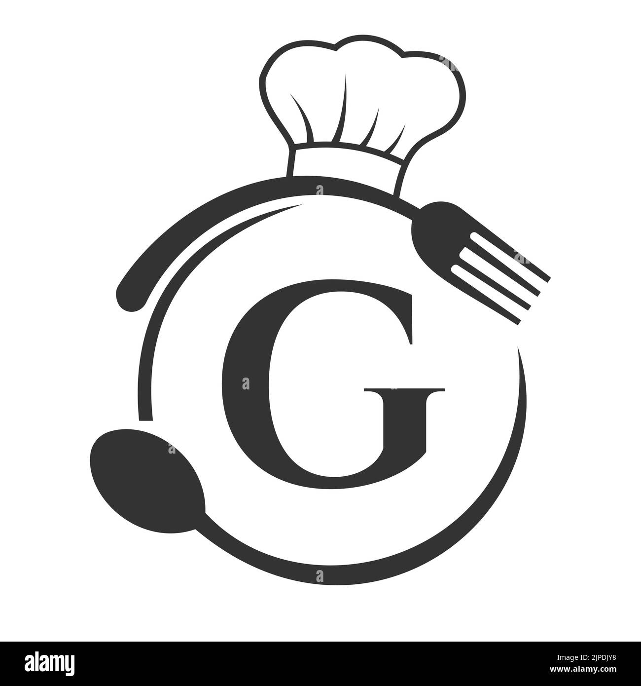 Restaurant Logo on Letter G Concept. Letter G Logo with Chef Hat, Spoon ...