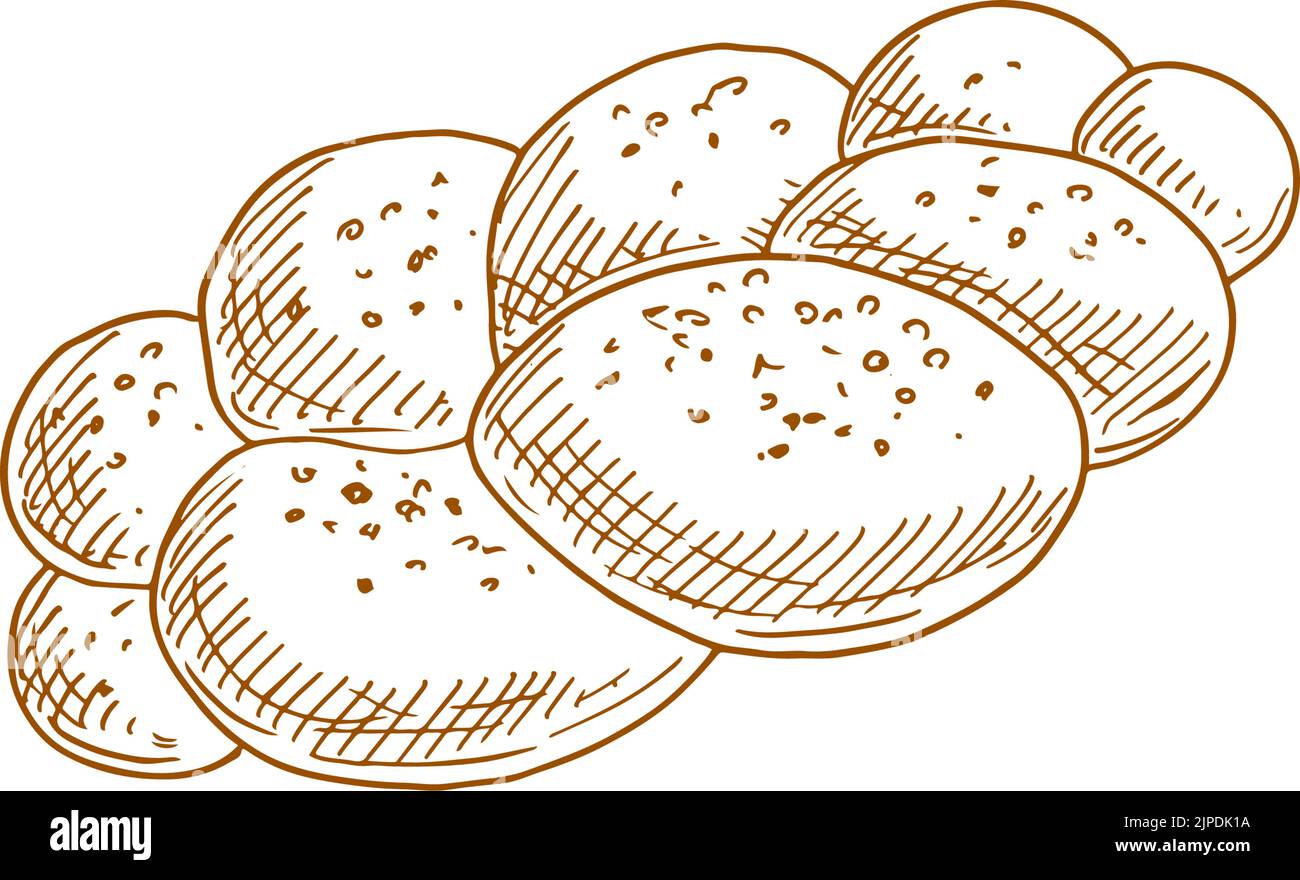 Braided bread isolated monochrome sketch. Vector bakery product of ...