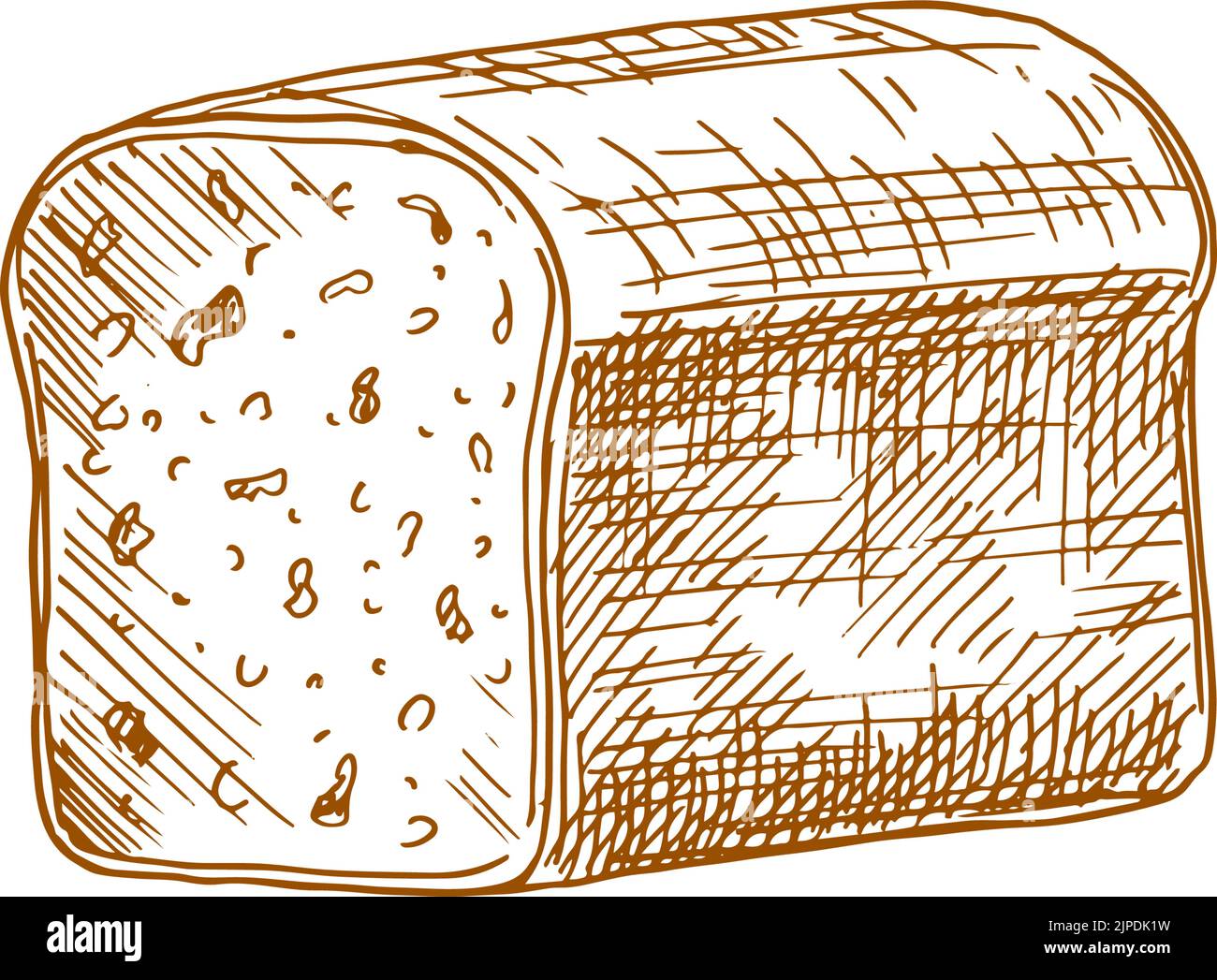 Square loaf of bread isolated monochrome sketch. Vector pastry food or ...