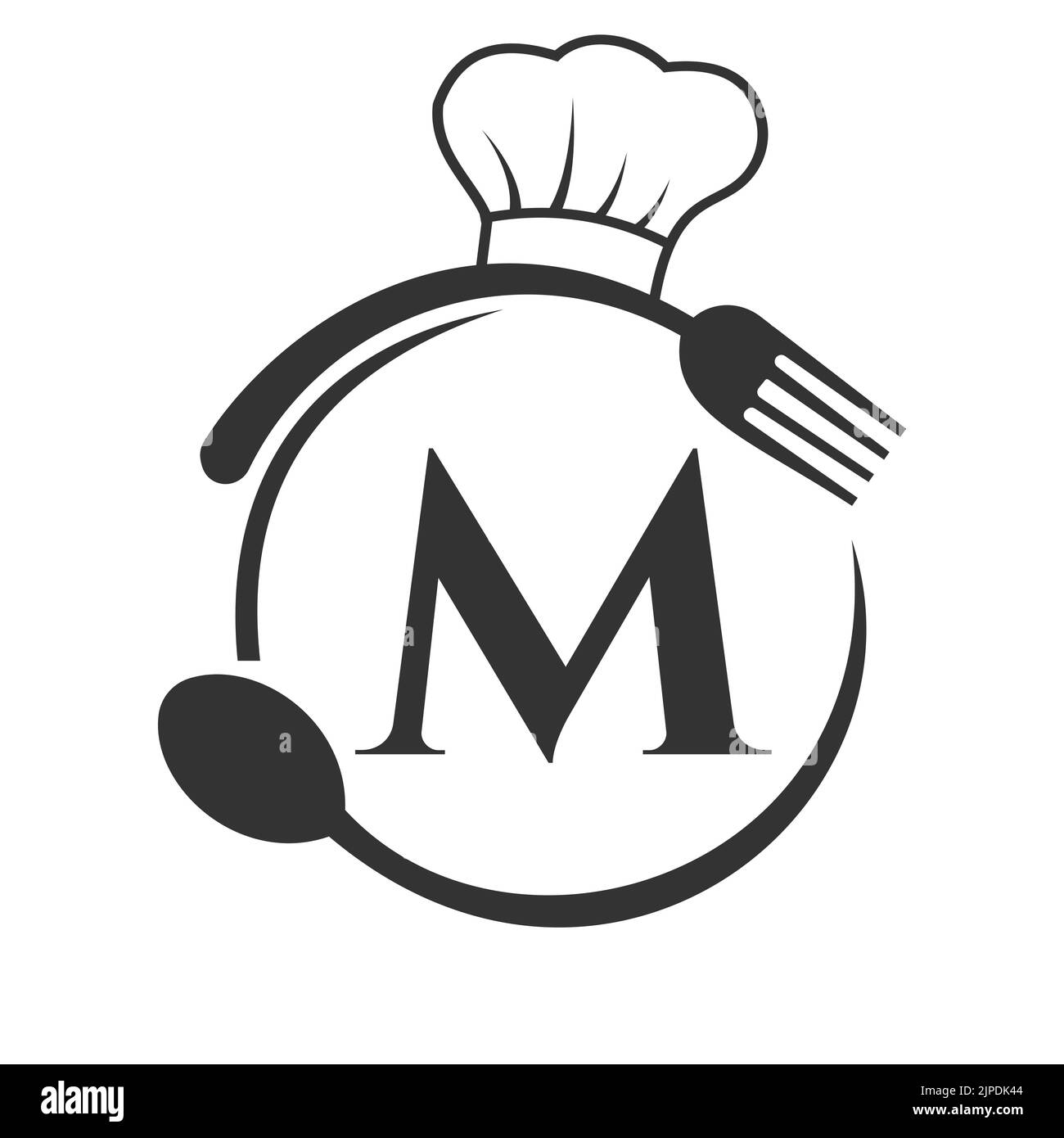 Restaurant Logo on Letter M Concept. Letter M Logo with Chef Hat, Spoon ...