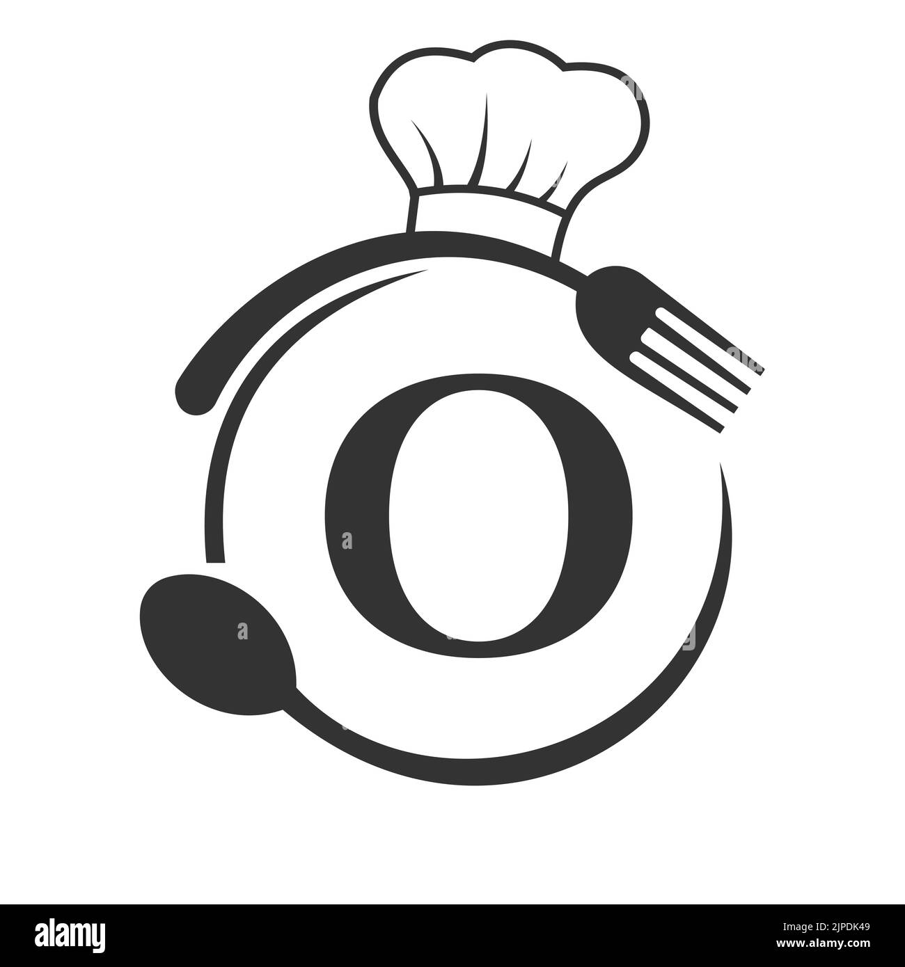 Restaurant Logo on Letter O Concept. Letter O Logo with Chef Hat, Spoon ...