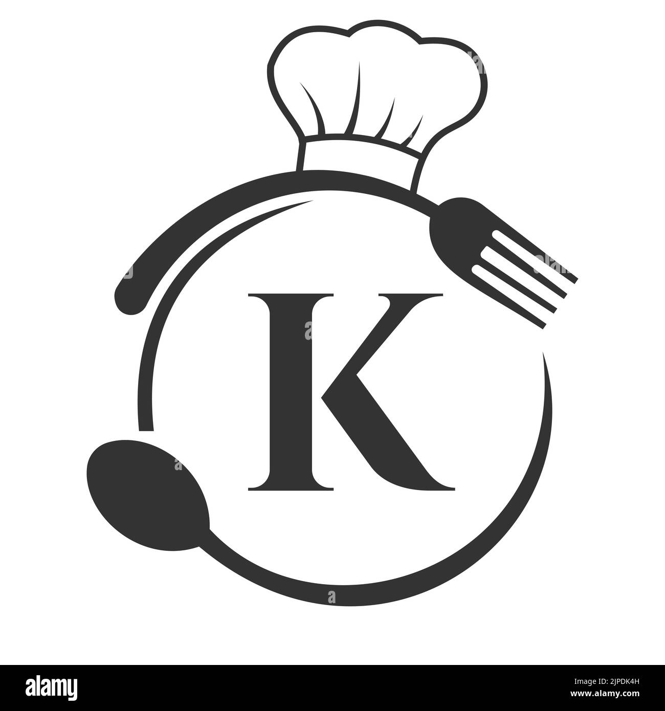 Restaurant Logo on Letter K Concept. Letter K Logo with Chef Hat, Spoon And Fork For Restaurant ...