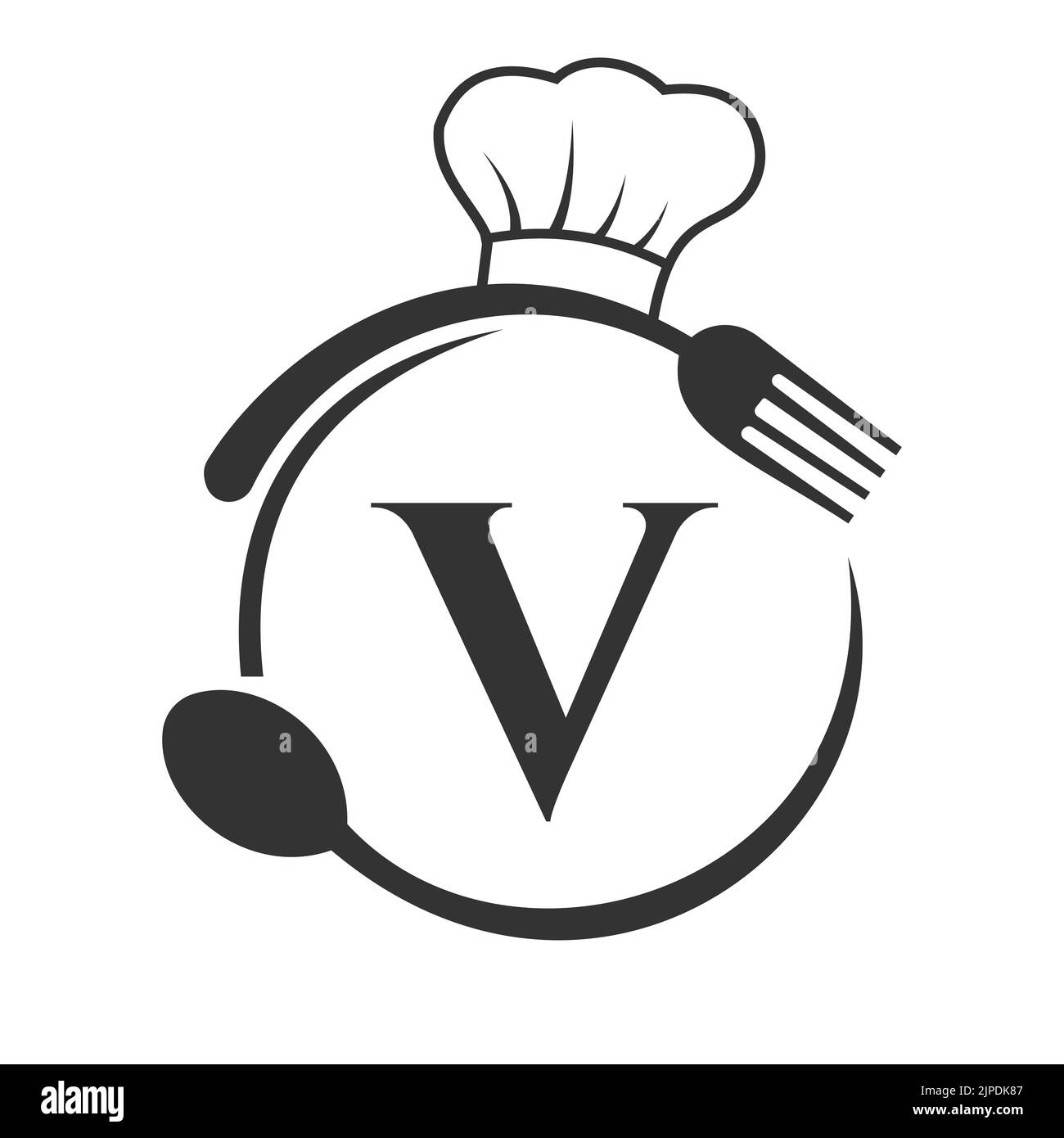 Restaurant Logo on Letter V Concept. Letter V Logo with Chef Hat, Spoon ...