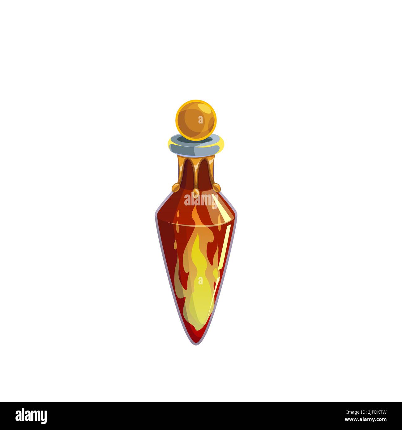 Potion bottle vector icon, glass flask with burning fire inside and ...