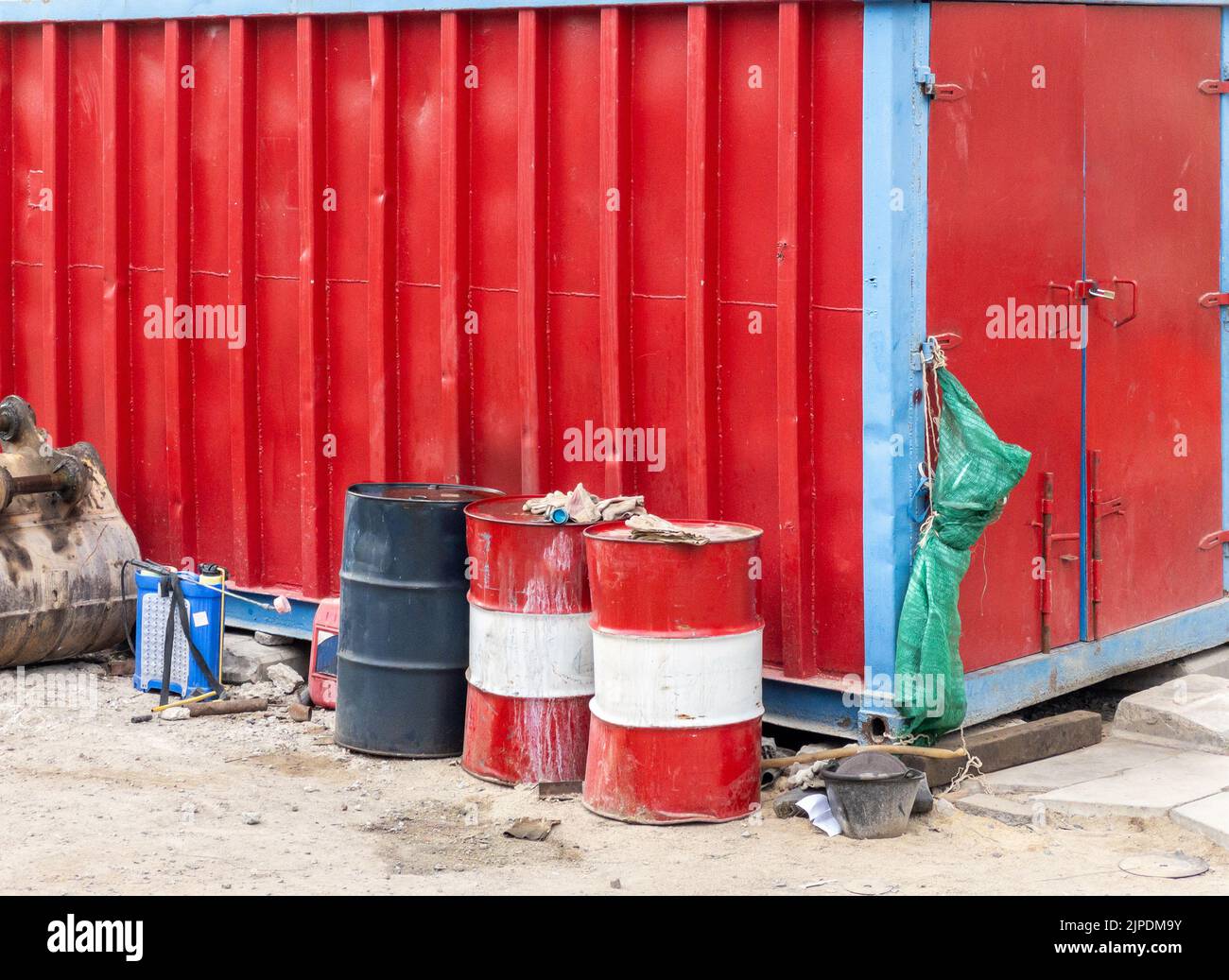 The red container for temporary storage of the equipment used in ...