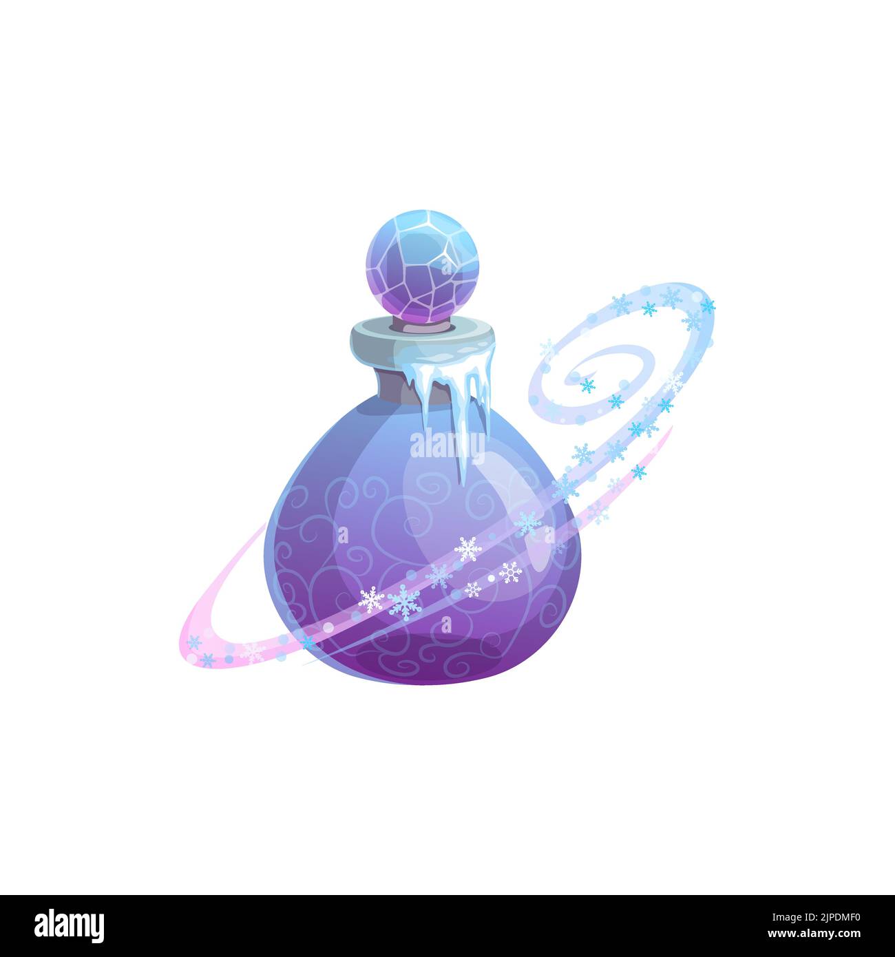 Potion bottle vector icon, magic elixir in glass flask with icicles and ...