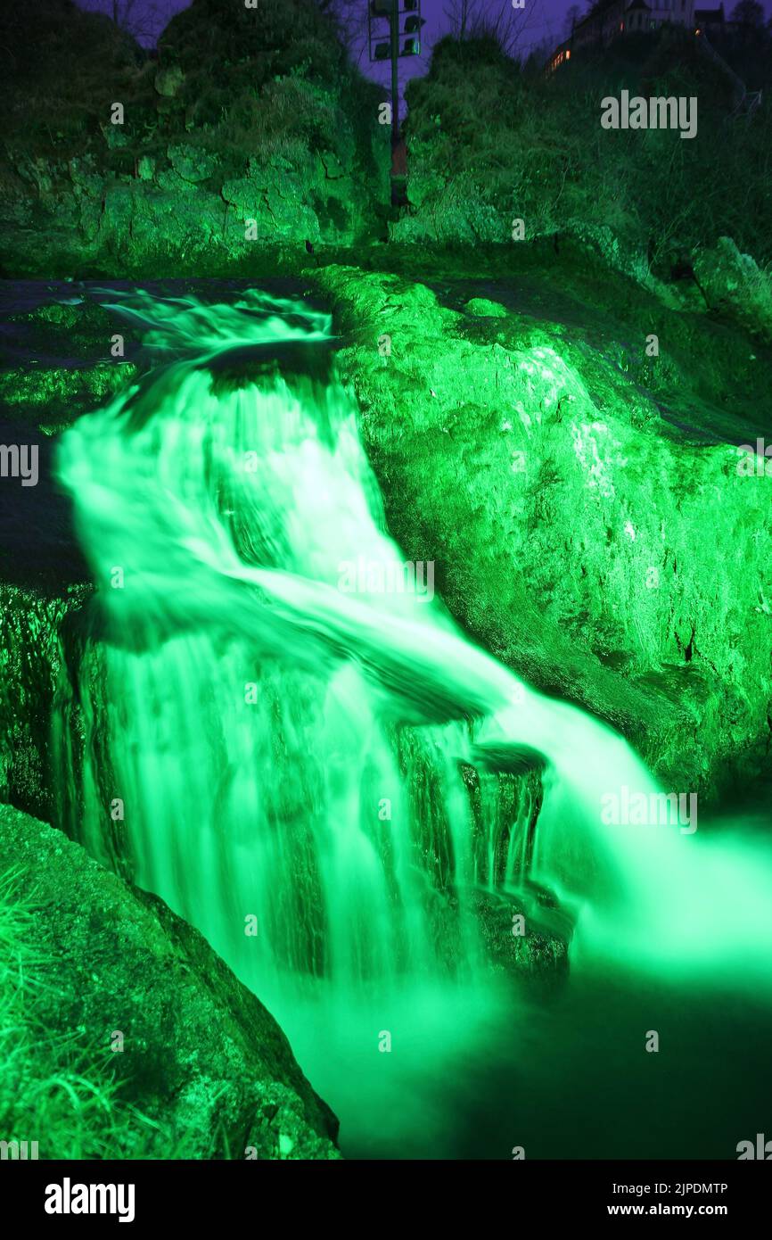 Rhine Falls, the biggest waterfall in Europe, was illuminated green for ...
