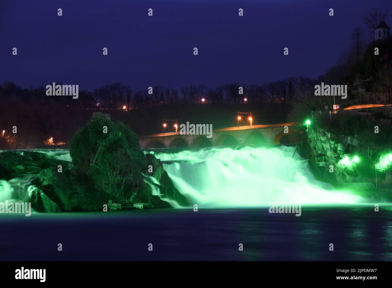 Rhine Falls, the biggest waterfall in Europe, was illuminated green for ...