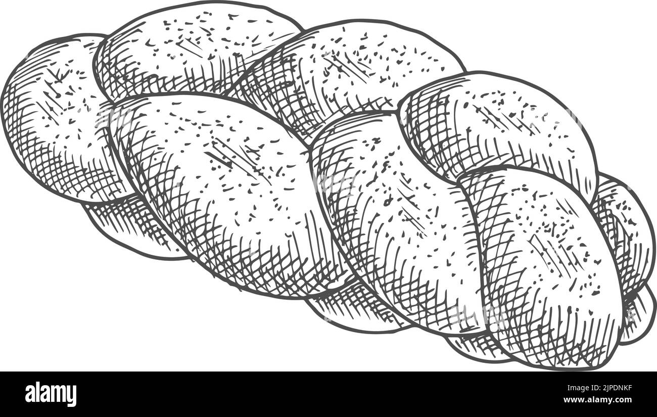 Braided bread with sesame isolated monochrome sketch. Vector pastry ...