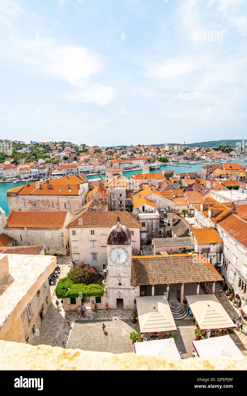 Aerial panoramic view of Trogir town, Croatia. Ancient building in old ...