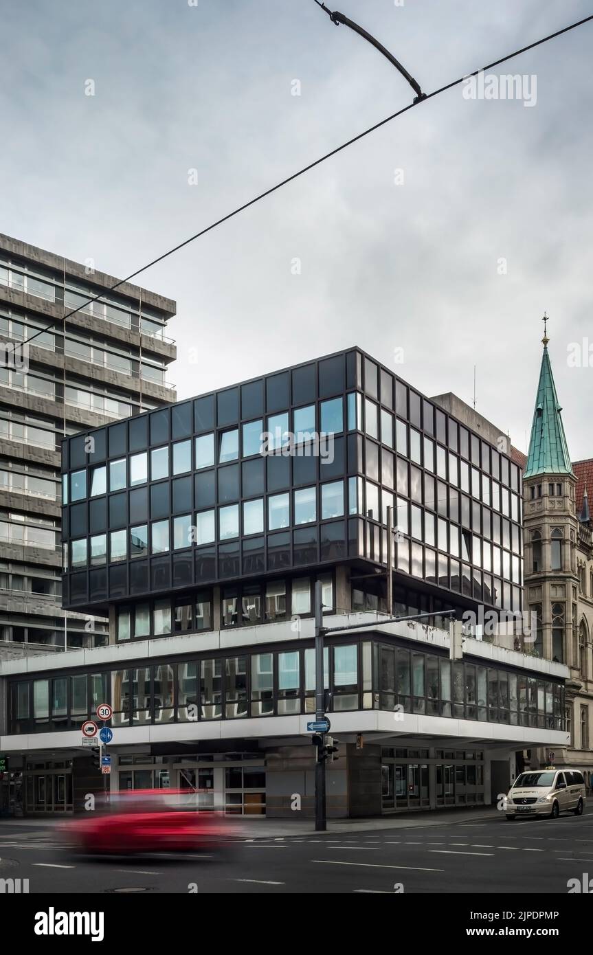 Modern tall glass building in the posh embassy tech village area ...