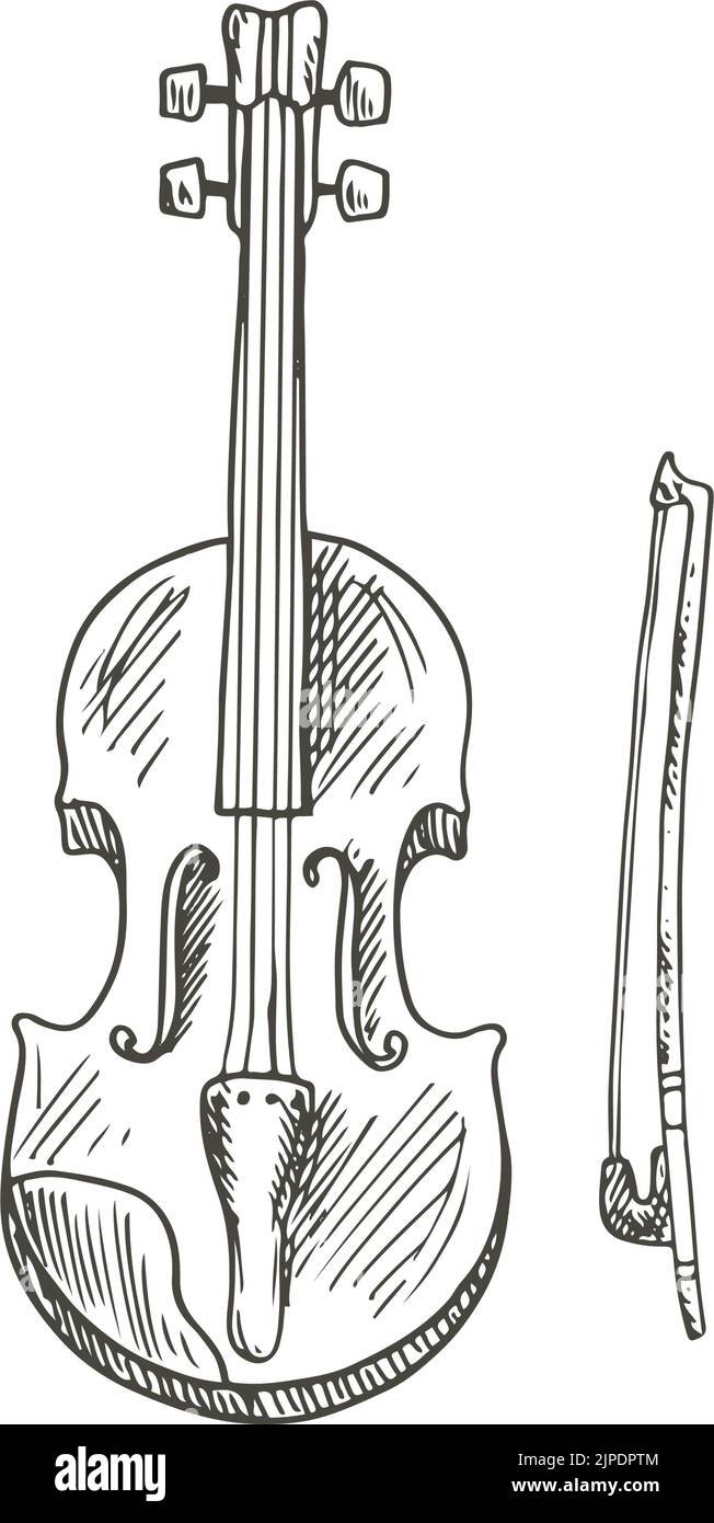 Violoncello isolated violin fiddle with bow sketch. Vector cello ...