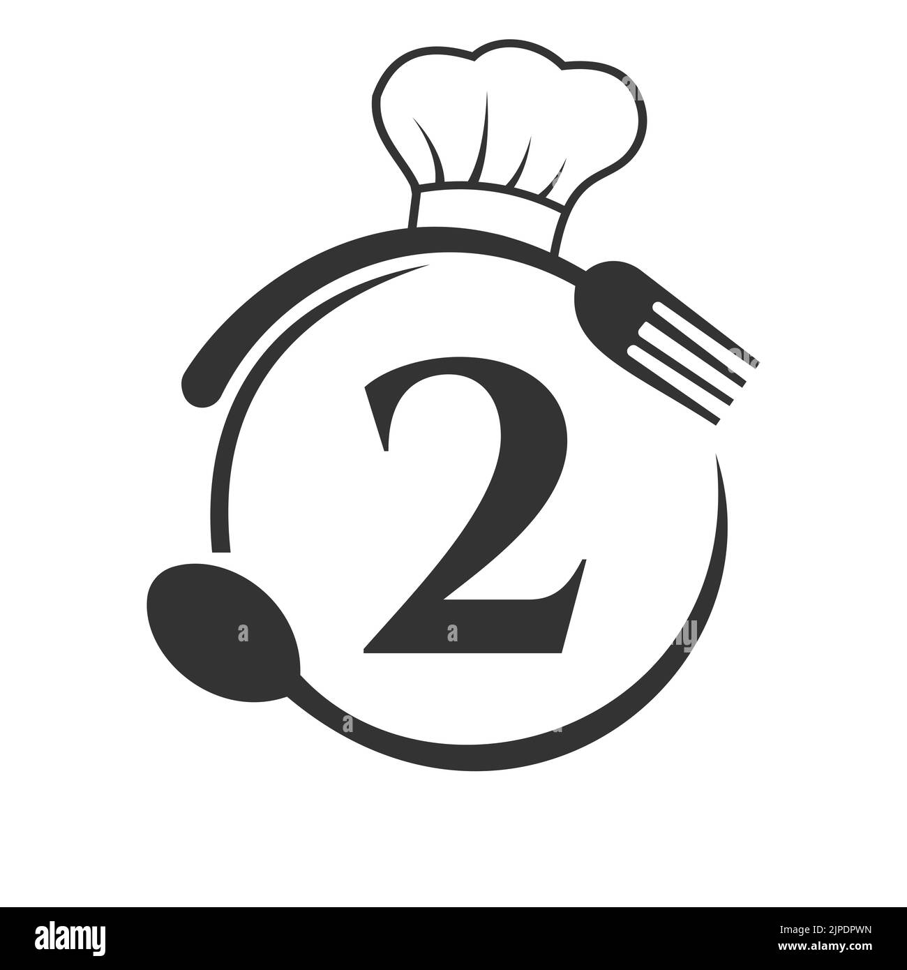 Restaurant Logo on Letter 2 Concept. Letter 2 Logo with Chef Hat, Spoon ...