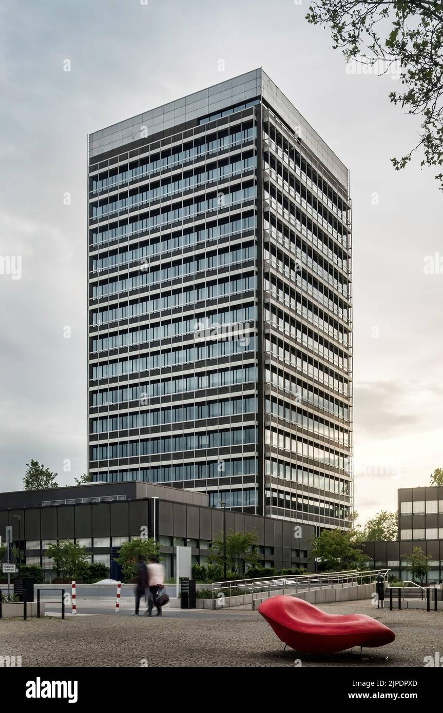 Modern tall glass building in the posh embassy tech village area ...