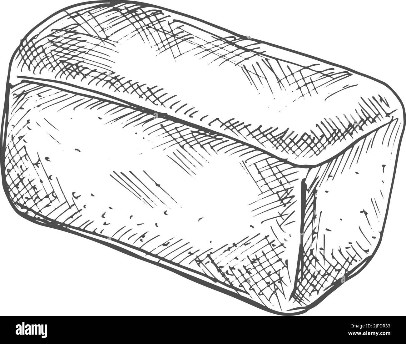 Square loaf of bread isolated monochrome sketch. Vector pastry food or ...