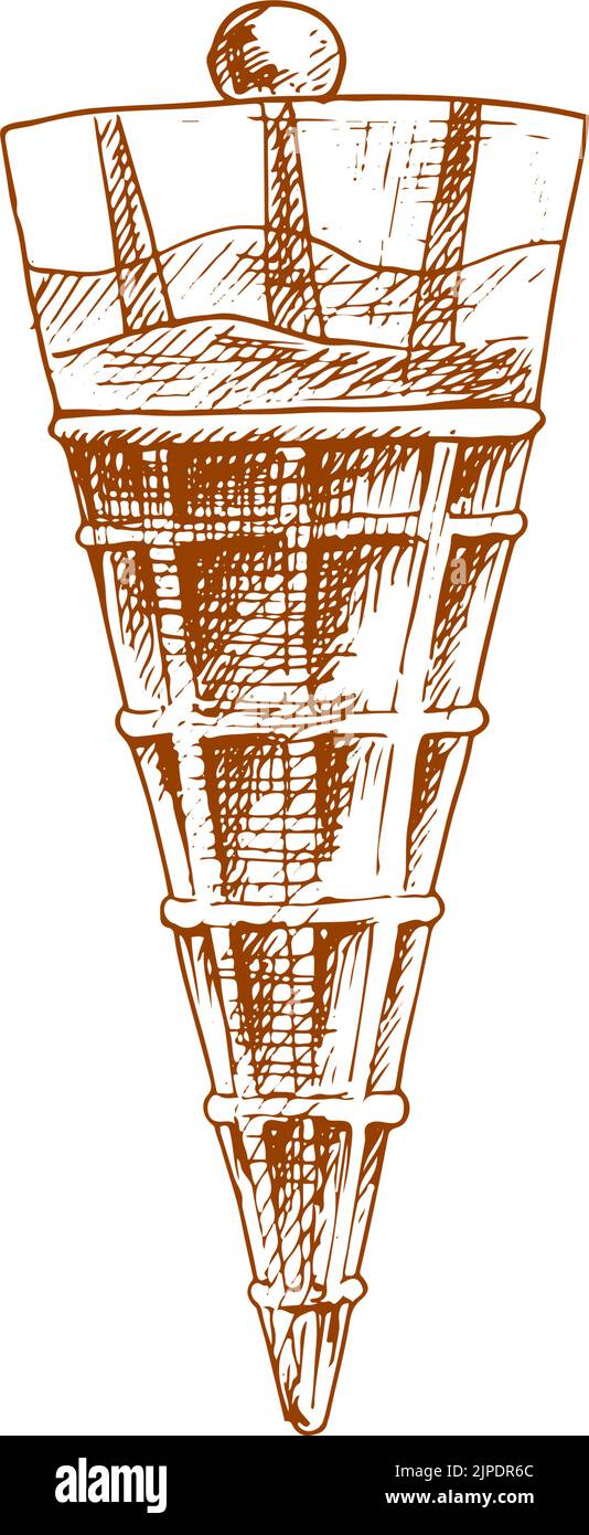 Summer dessert isolated ice cream in waffle cone. Vector frozen sundae ...