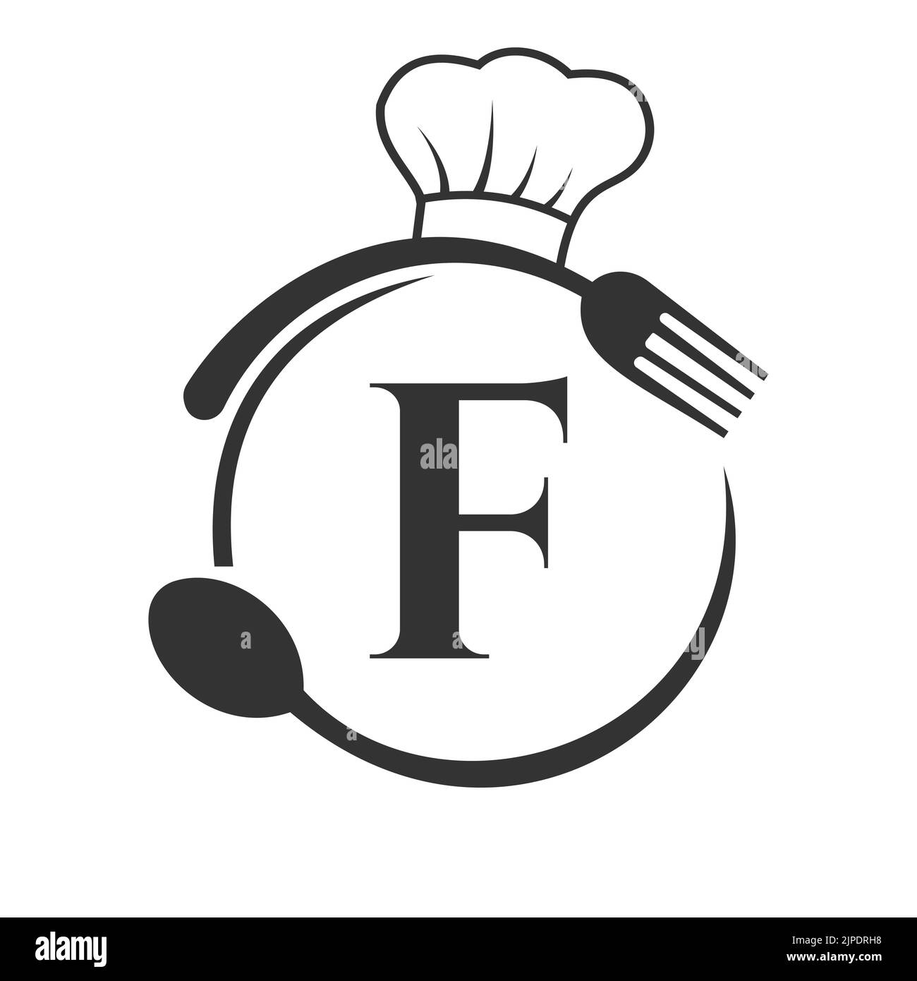Restaurant Logo on Letter F Concept. Letter F Logo with Chef Hat, Spoon ...