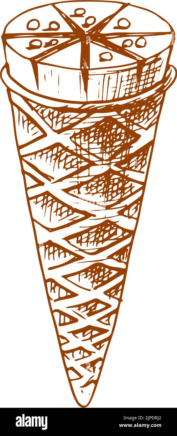 Summer dessert isolated ice cream in waffle cone. Vector frozen sundae ...