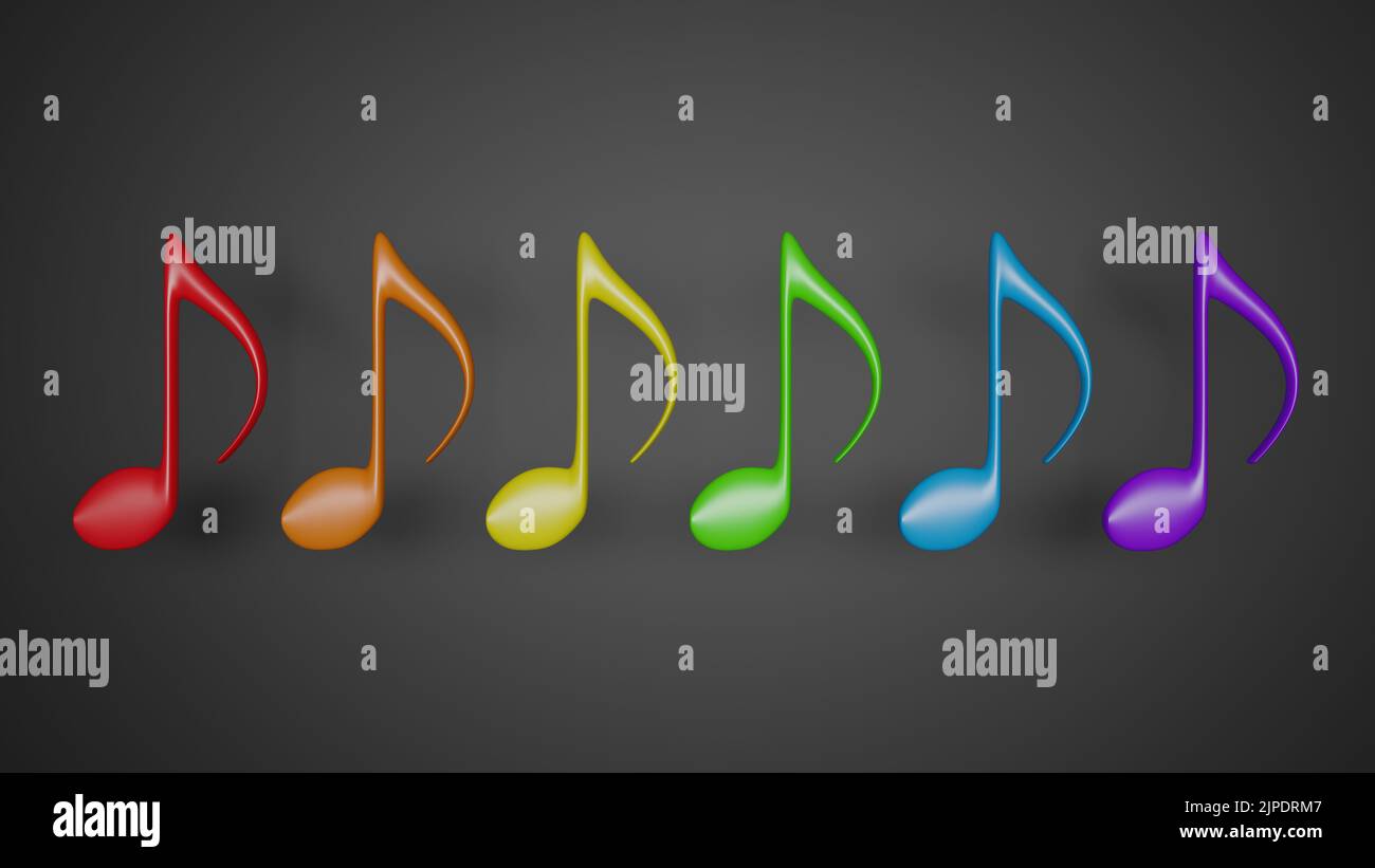 Rainbow colored music note placed on gray gradient background. Concept ...