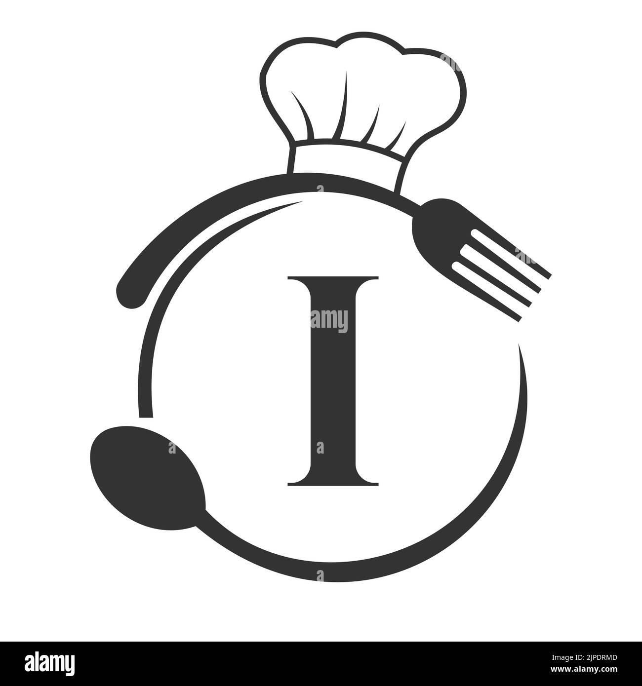 Restaurant Logo on Letter I Concept. Letter I Logo with Chef Hat, Spoon ...