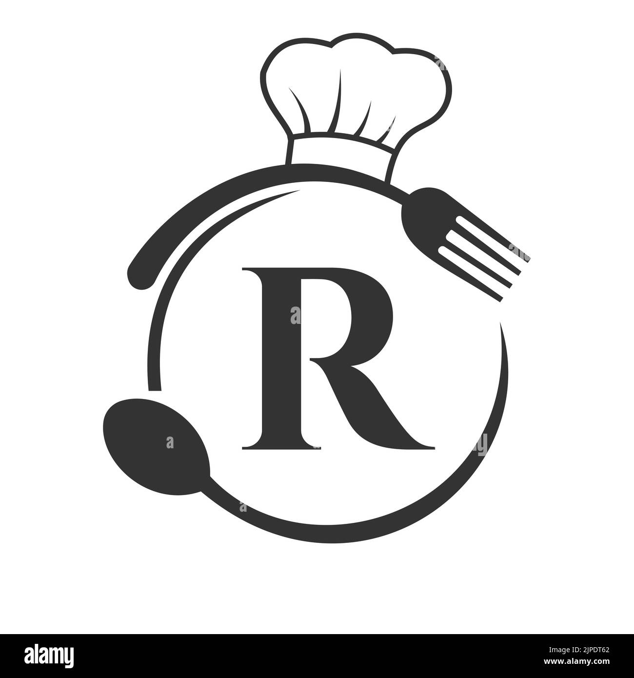 Restaurant Logo on Letter R Concept. Letter R Logo with Chef Hat, Spoon ...