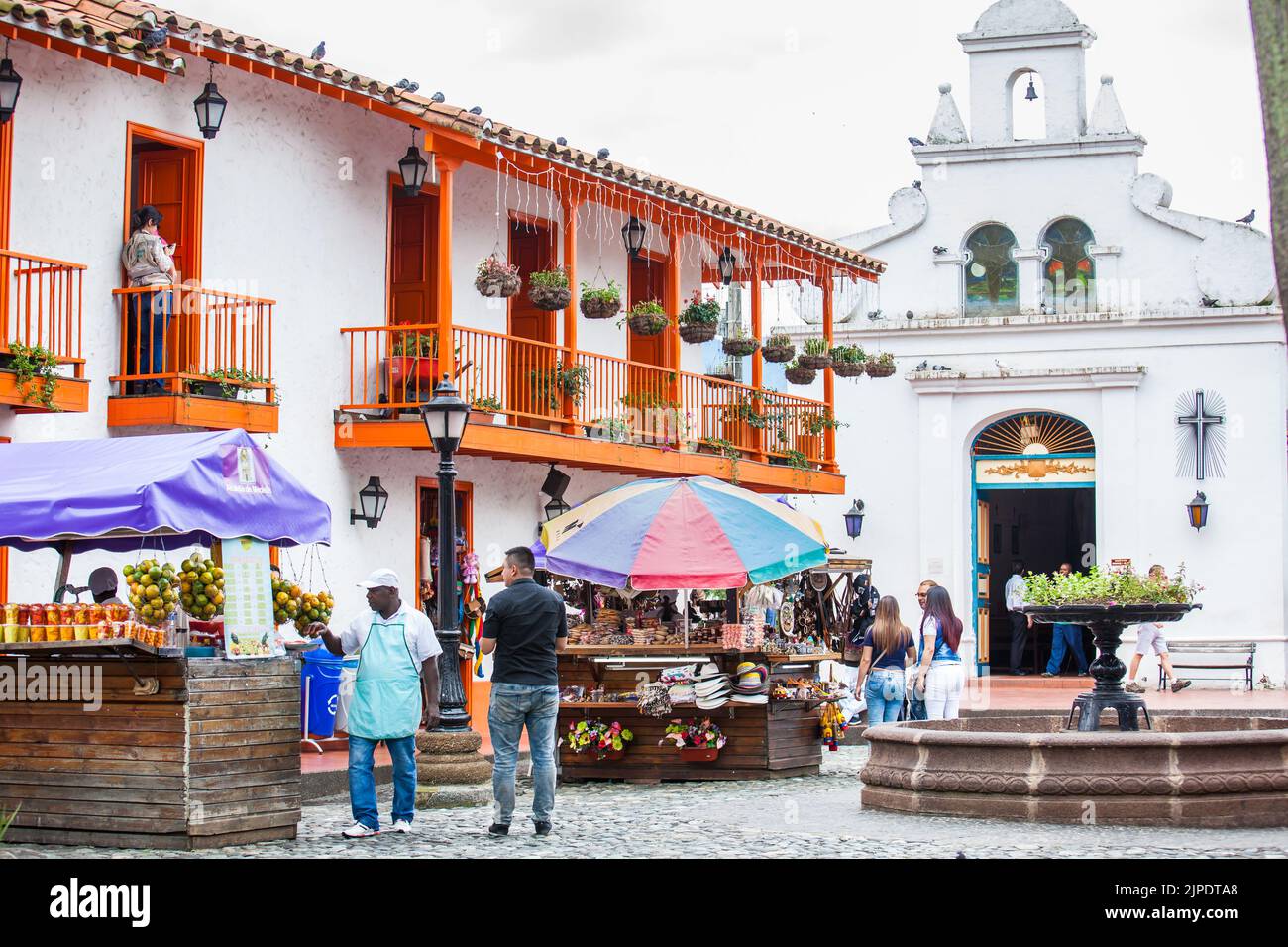 MEDELLIN, COLOMBIA - NOVEMBER, 2017: Central square and souvenir stores ...