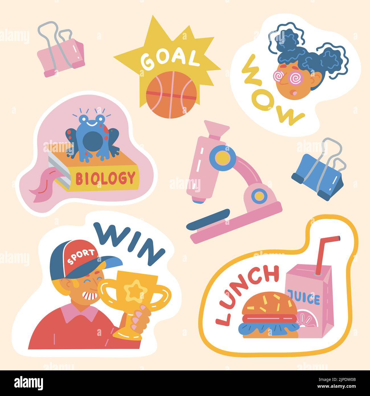school themed sticker set biology lunch win Stock Vector Image & Art ...