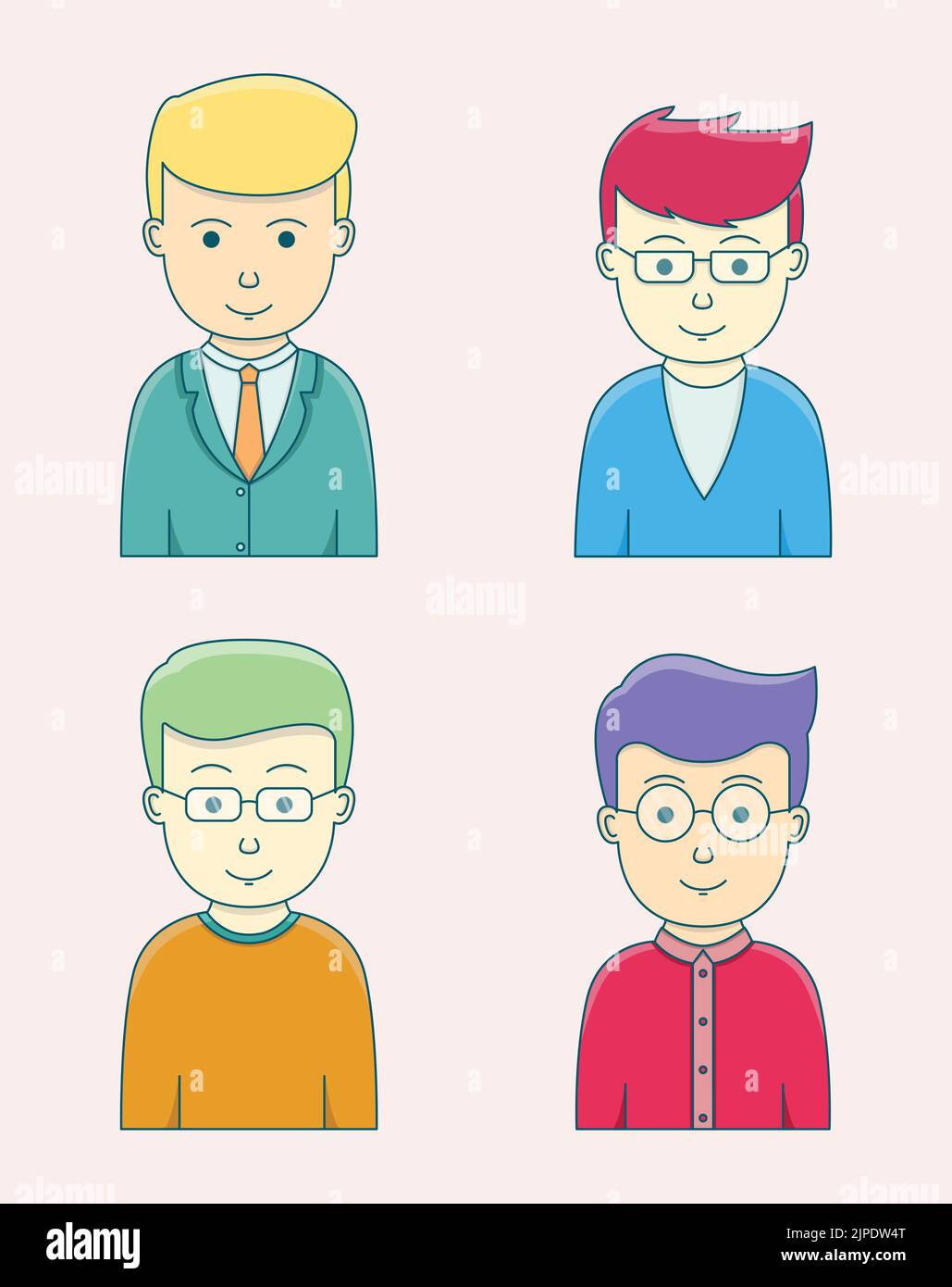 Four types of men with different haircuts isolated on a pink background ...