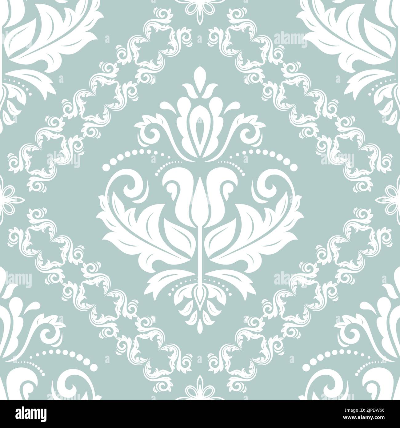 Classic seamless pattern. Damask orient light blue and whitre ornament ...