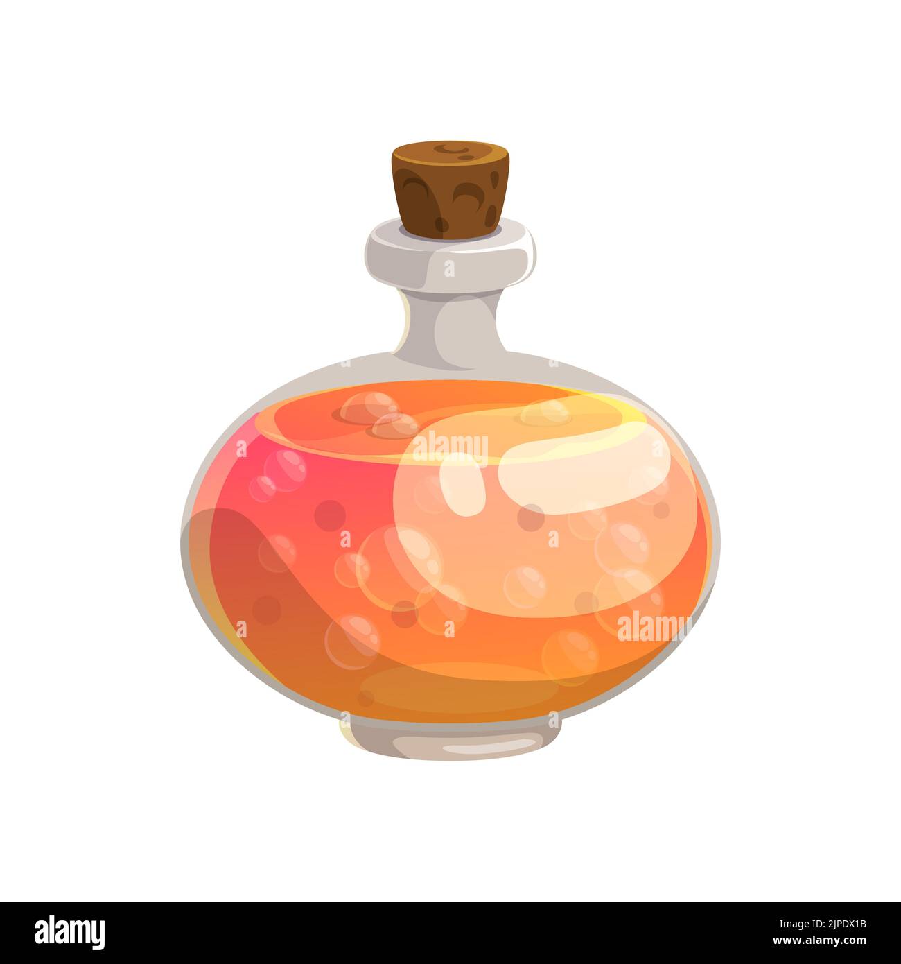 Potion bottle vector icon, magic elixir in glass flask with orange ...