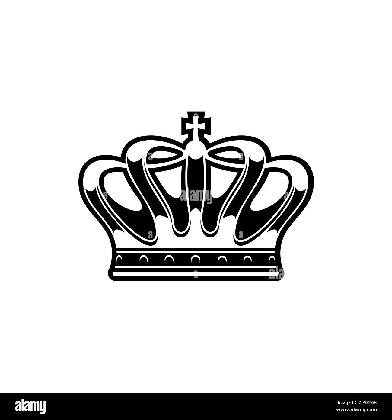Monarch crown with crest on top isolated monochrome icon. Vector ...